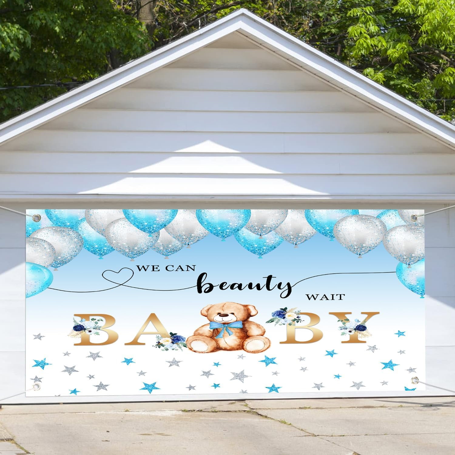 8X7 ft Large We Can Bearly Wait Bear Garage Door Background Bear Baby ...