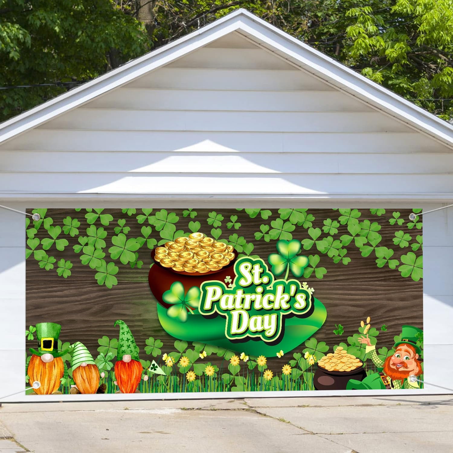 8X7 ft St. Patrick's Day Garage Door Banner Irish Cowcheck Shamrock ...