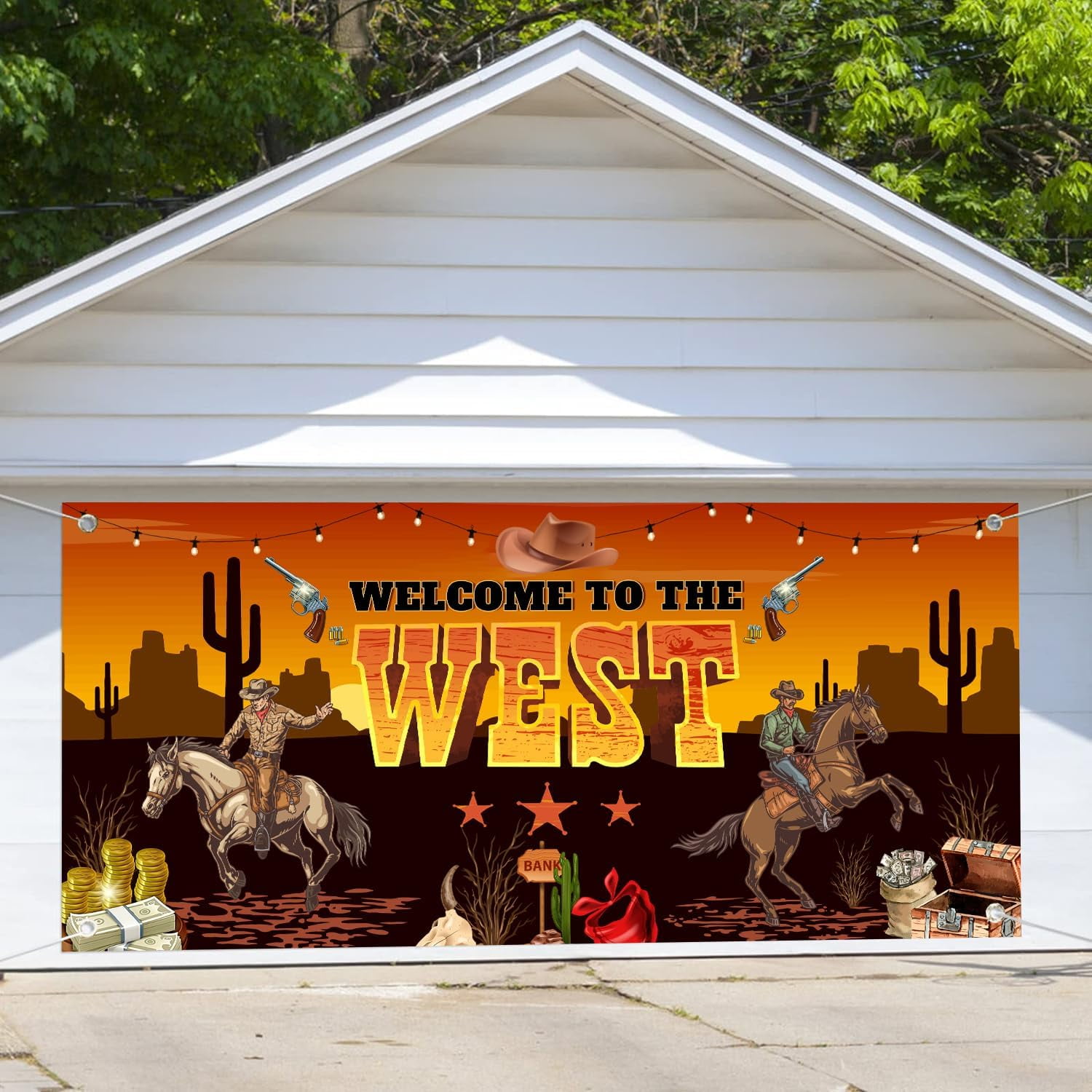 8X7 ft Western Cowboy Party Garage Door Background Banner, Wild West ...