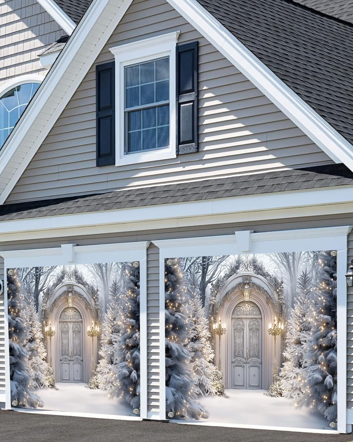 8X7 ft Winter Christmas Night Garage Door Decoration Background Fairy ...
