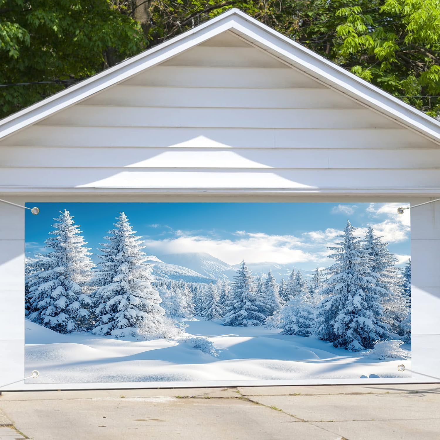 8X7 ft Winter Snow Forest Garage Door Decoration Background White Xmas ...