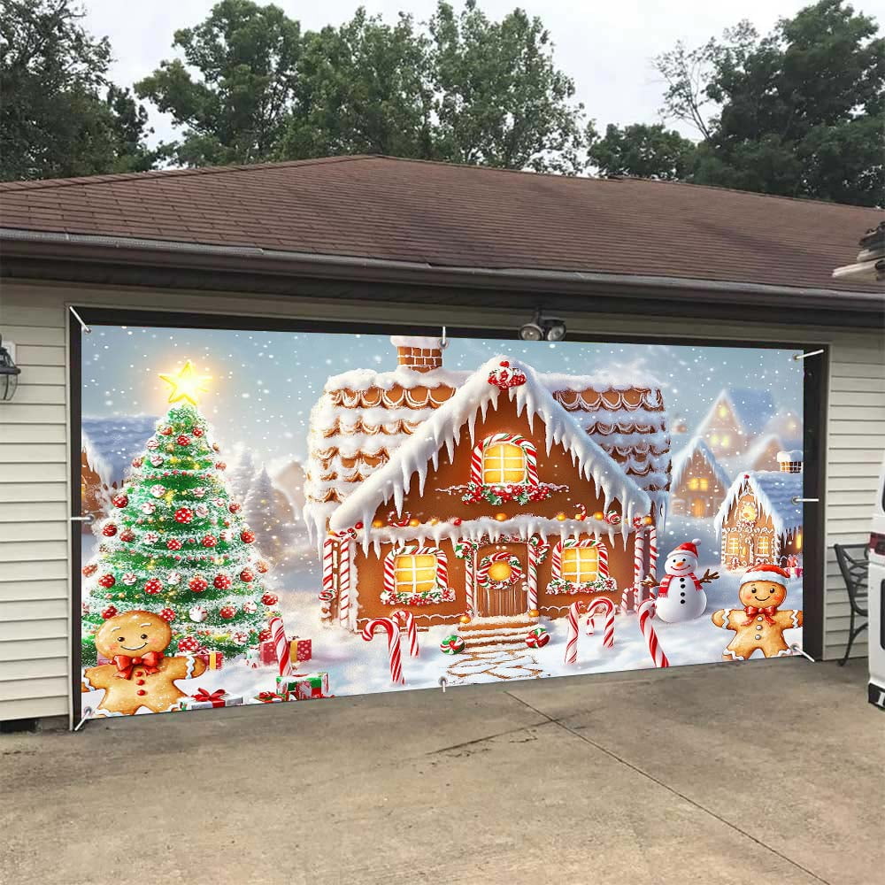 8X7FT Christmas Gingerbread House Garage Door Decorations Winter ...