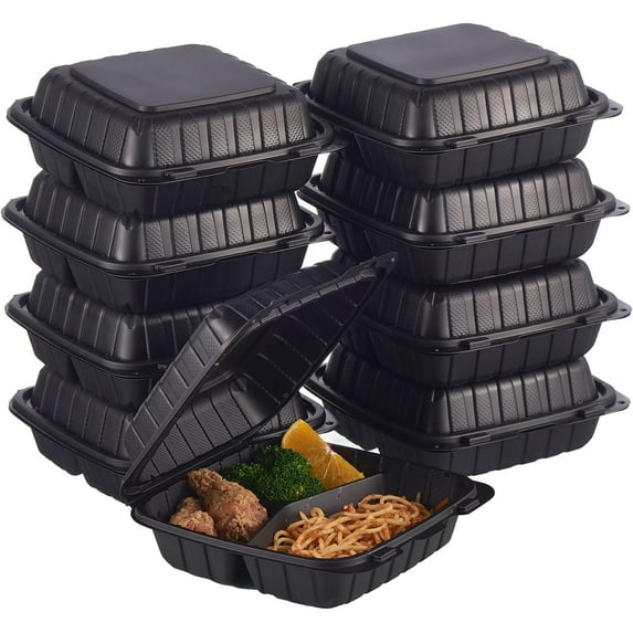 8X8 3-Compartment 50-Pack Plastic Clamshell Takeout Food Trays Heavy ...