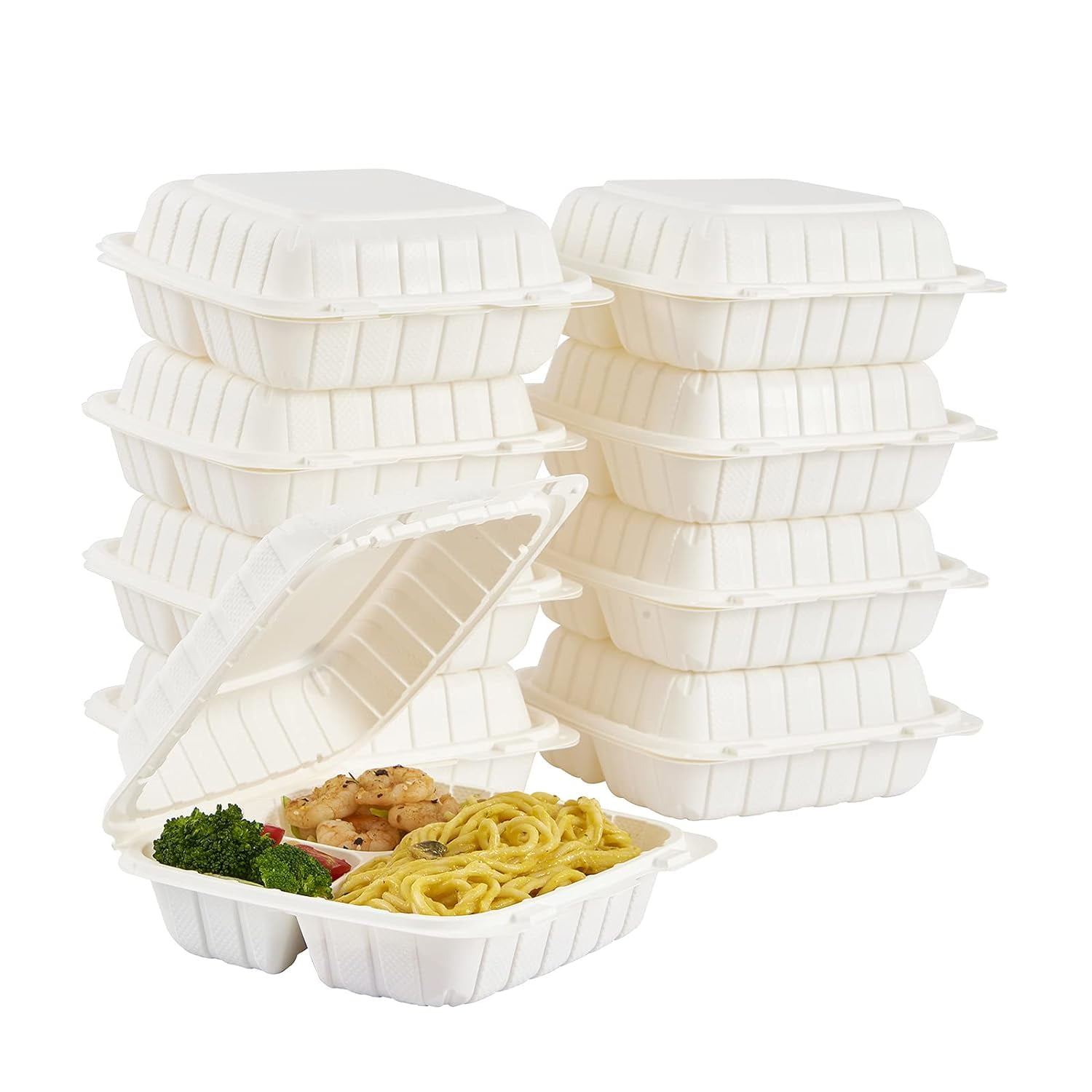 8X8" 3Compartment 50-Pack Plastic Clamshell Take Out Food Containers ...