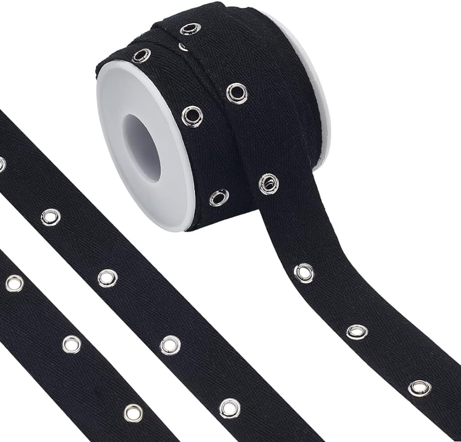 8Yards Black Cotton Grommet Eyelet Twill Tape 1 inch Wide Metal Eyelet ...