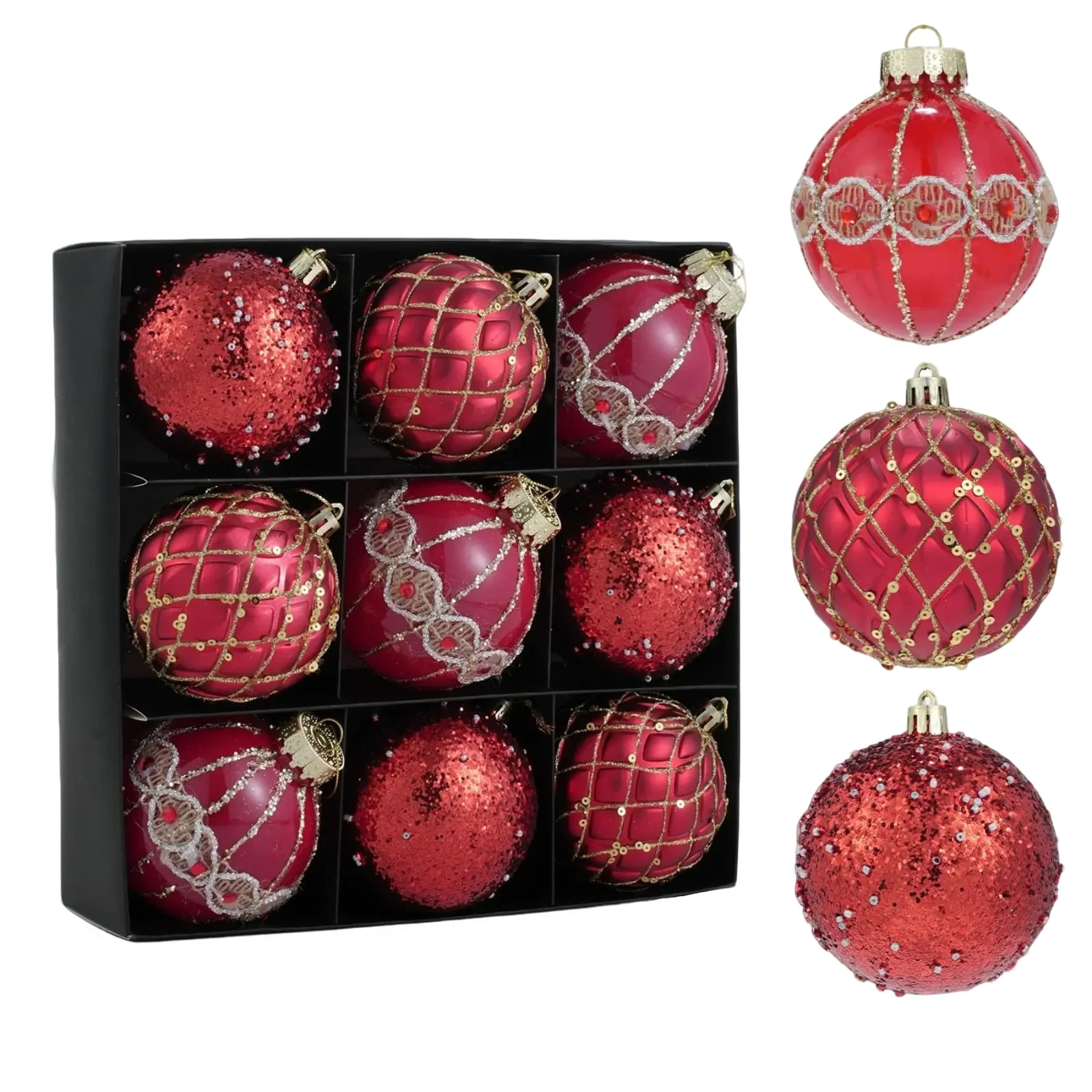 8cm 9pcs Painted Colored Sticky Christmas Ball Set Boxed Christmas ...