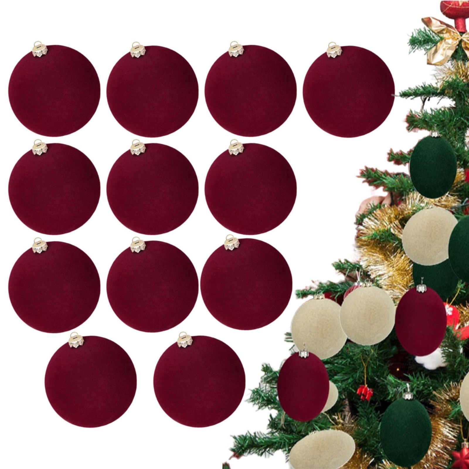 8cm Flocked Christmas Tree Ornaments, Velvet Holiday Hanging Baubles ...