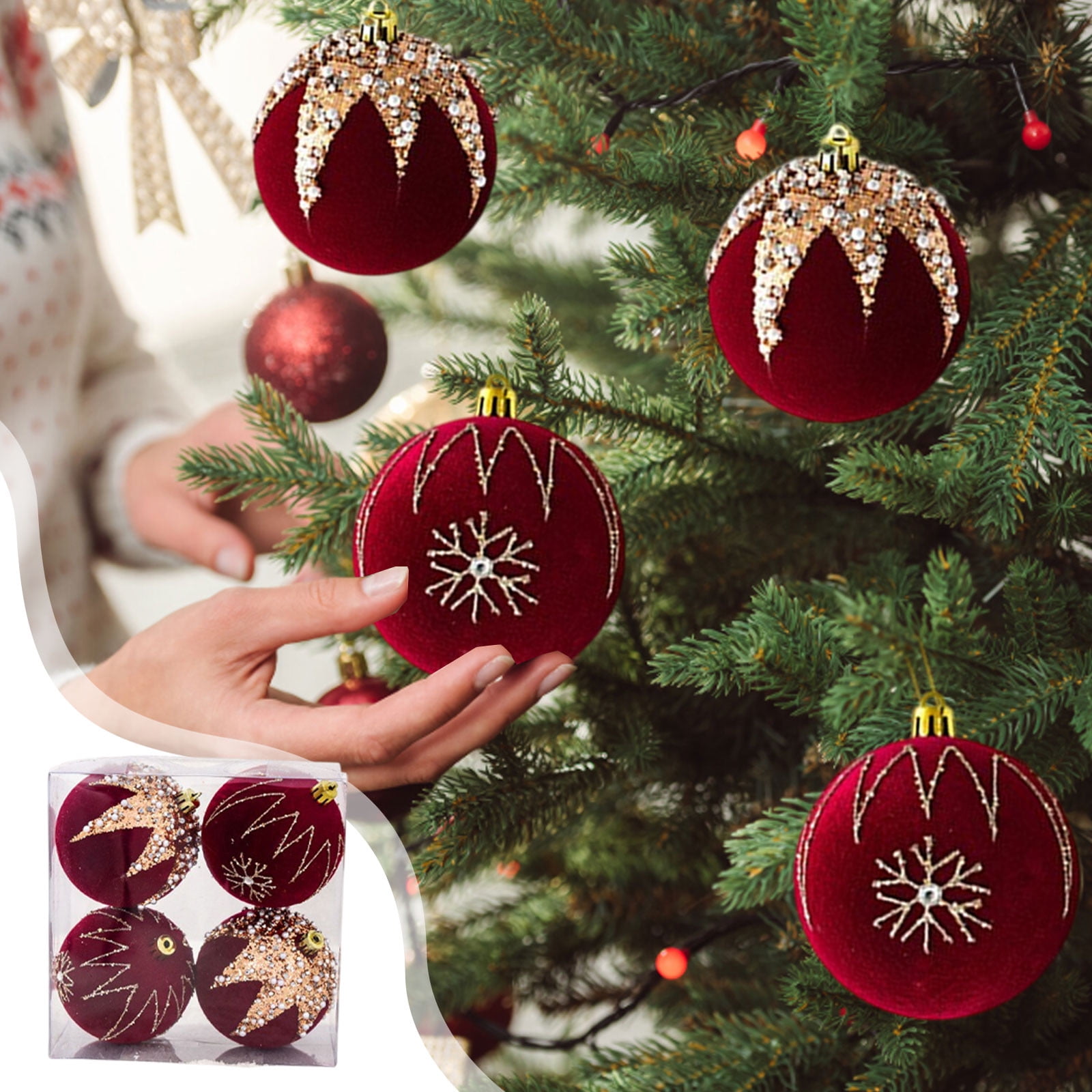 8cm Flocking Pearl Painted Balls Christmas Painted Balls Red Flocking ...