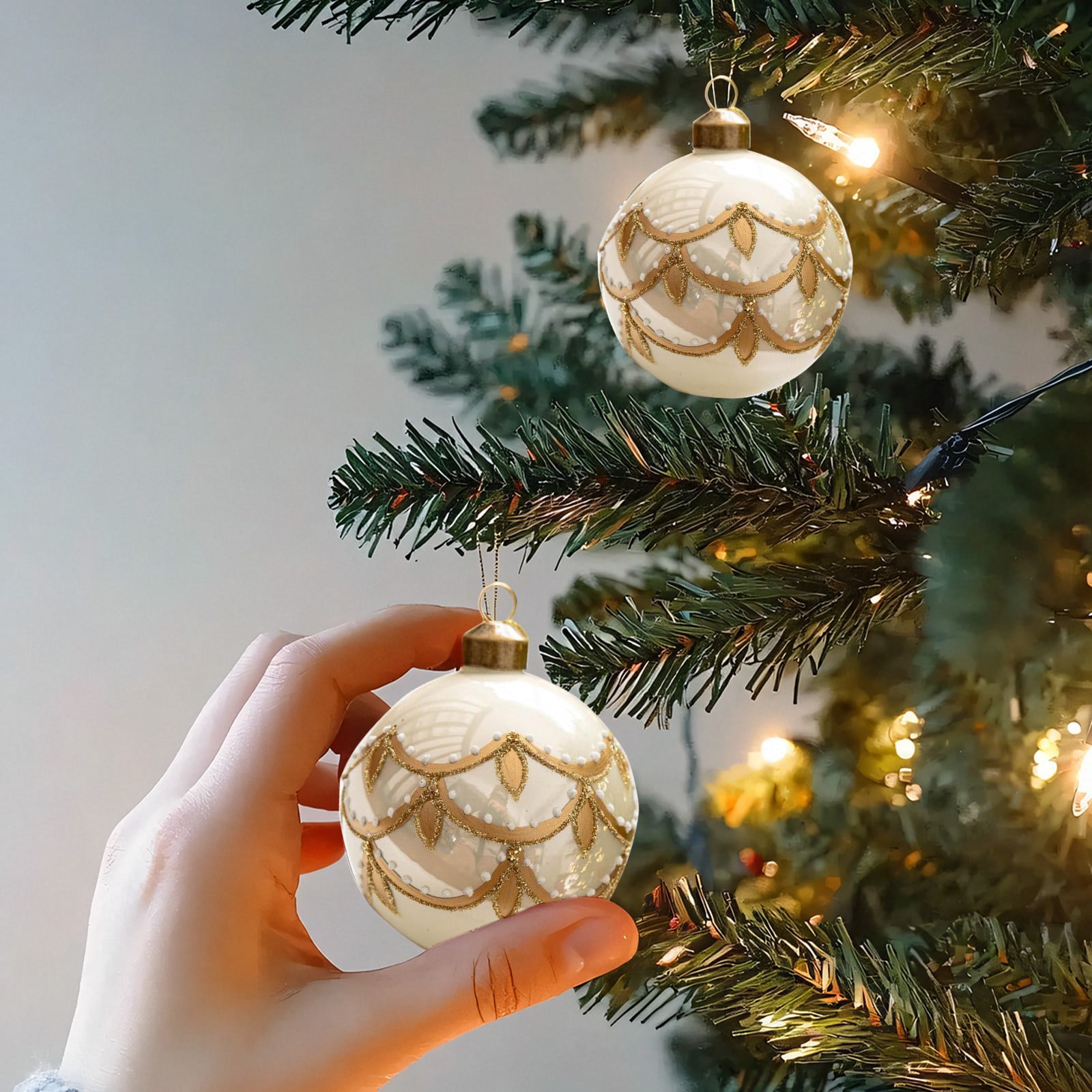 8cm Glass Christmas Ornament Ball, Gold Glitter Pendant, Transparent ...