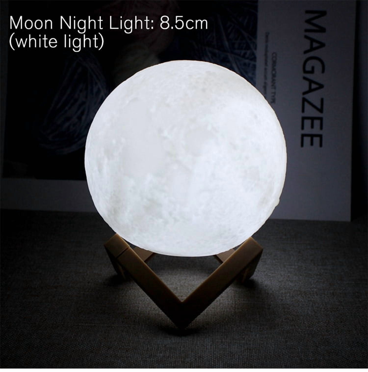 8cm Moon Lamp LED Night Light Battery Powered With Stand Starry Lamp ...