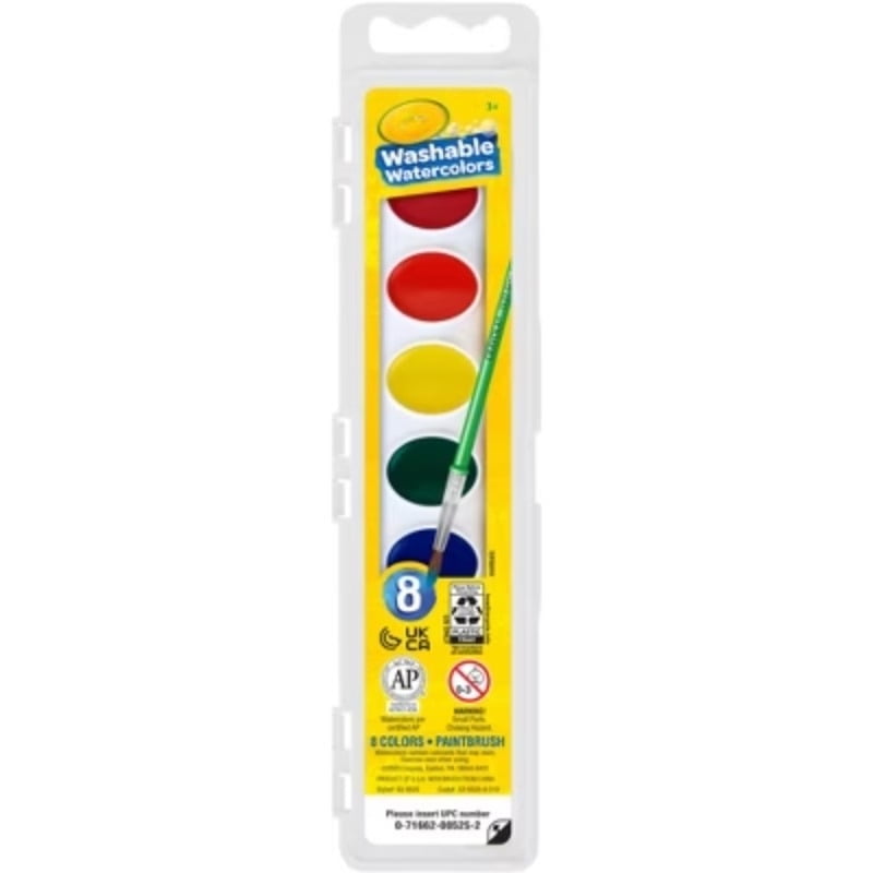 8ct Kids Watercolor Paints with Brush: Washable Water-Based Tempera Set ...