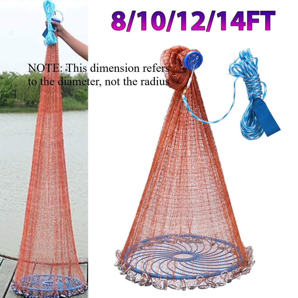 8ft-14ft Fishing Cast Net Tyre Flying Disc Throw Hand Cast Trap Line ...