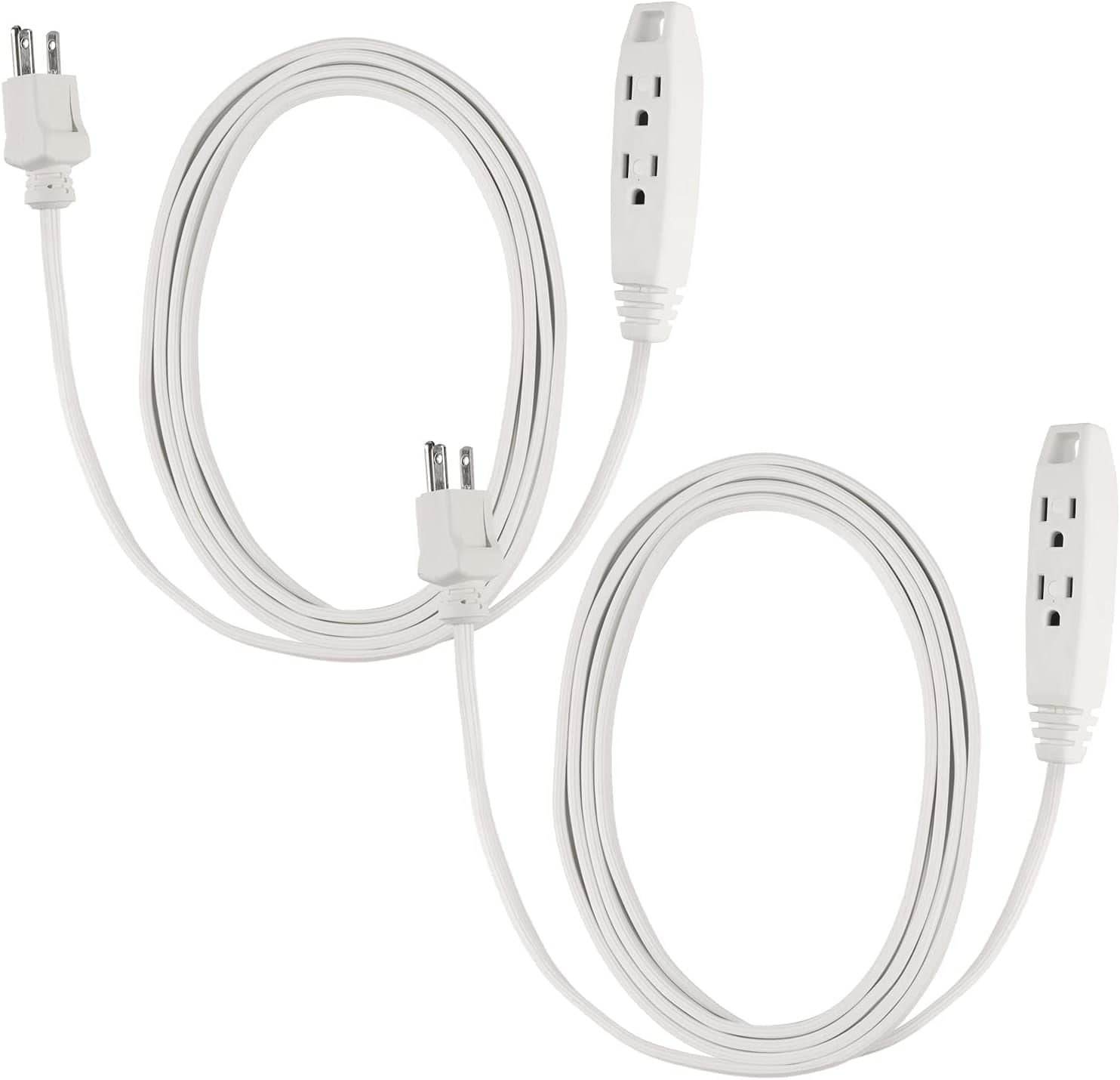 8ft 3 Outlets Indoor Extension Cord 2 pack, Grounded Power Strip ...