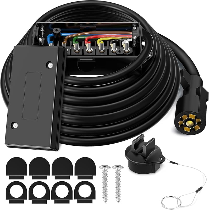 8ft 7 Way Trailer Plug Cord with 7 Gang Junction Box, 7 Pin Trailer ...