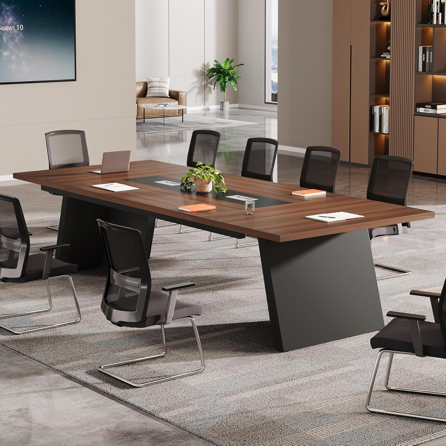 8ft Conference Table, Modern Office Meeting Room Table with Cable ...