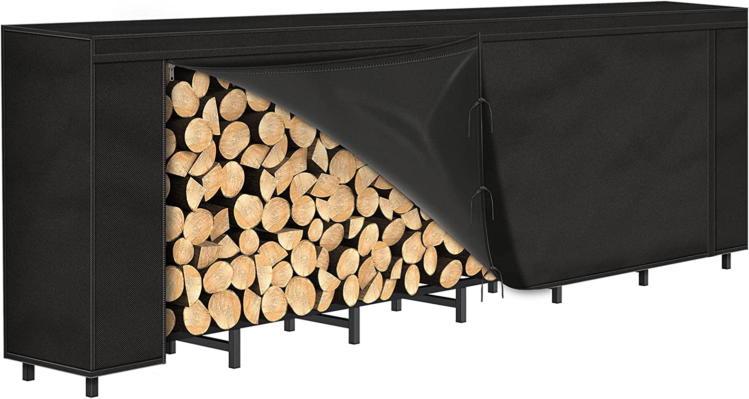 8ft Firewood Rack with Cover, Heavy Duty Steel Construction, Weather ...