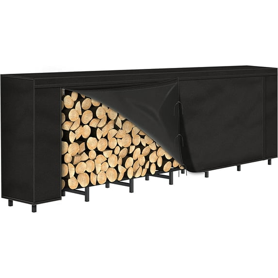 8ft Firewood Rack with Cover, Heavy Duty Steel Construction, Weather ...