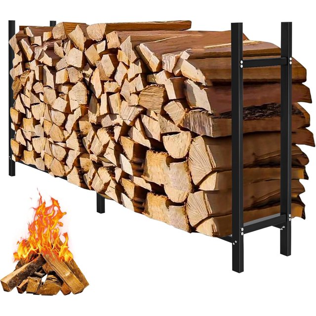 8ft Firewood Rack Holder Outdoor Heavy Duty Fire Log Stand Stacker for ...