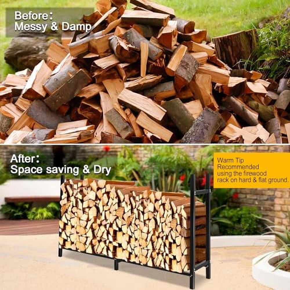 8ft Firewood Rack Holder Outdoor Heavy Duty Fire Log Stand Stacker for Fireplace, Log Holders ...