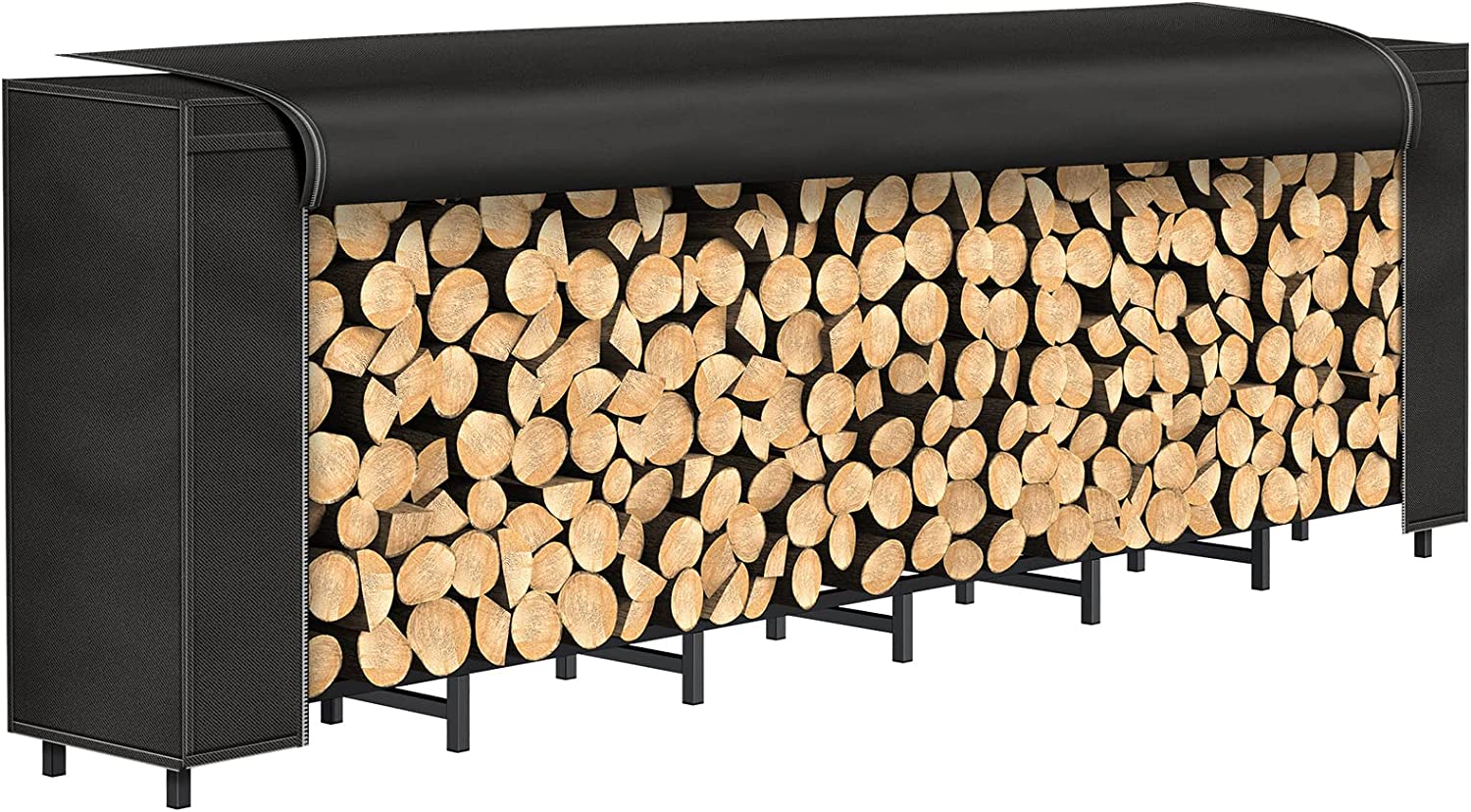 8ft Firewood Rack Outdoor with Cover Combo Set Waterproof for Wood ...