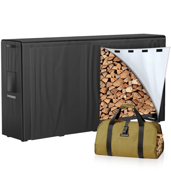 48" Firewood Rack with Waterproof Cover, Heavy Duty Wood Storage Holder ...