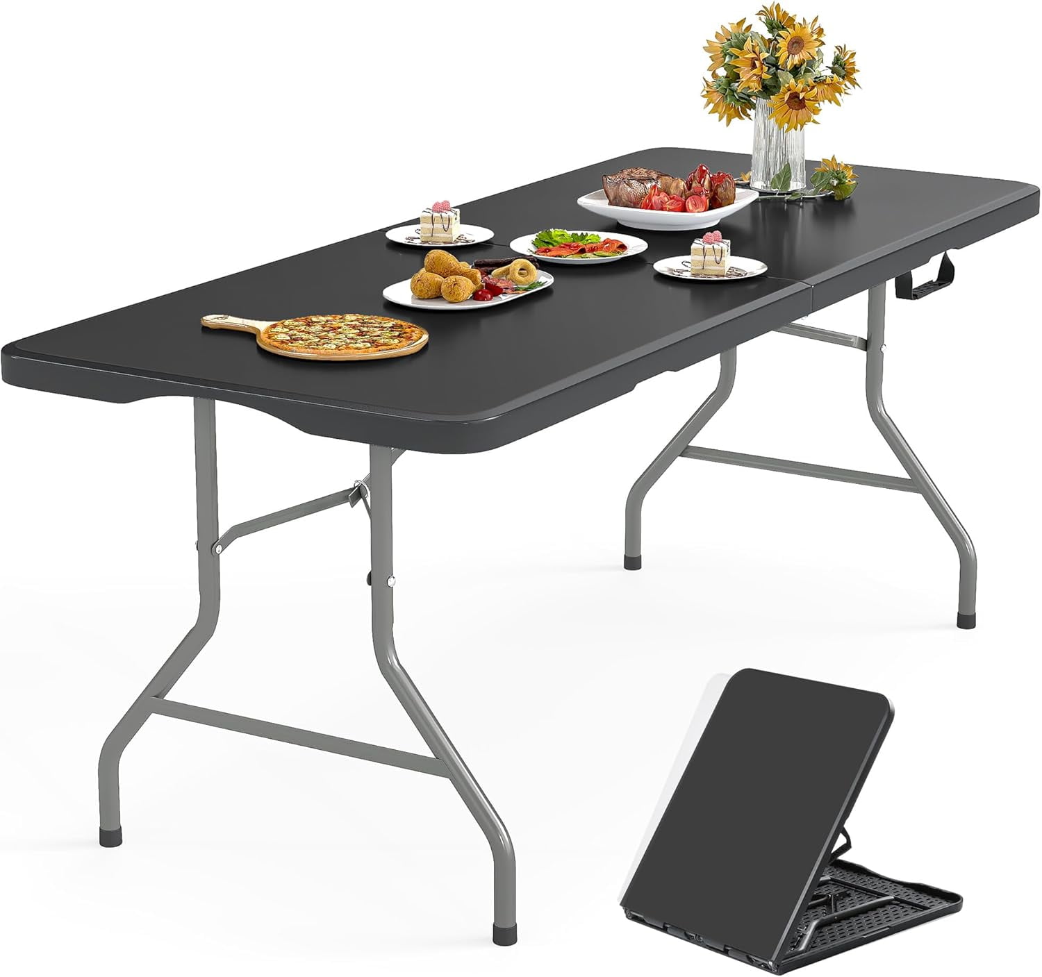 8ft Foldable Table - Portable Plastic Folding Table with Safety Locks ...