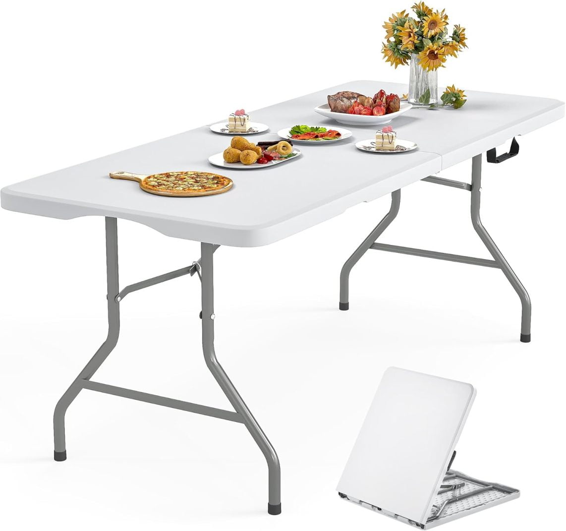 8ft Foldable Table - Portable Plastic Folding Table with Safety Locks ...