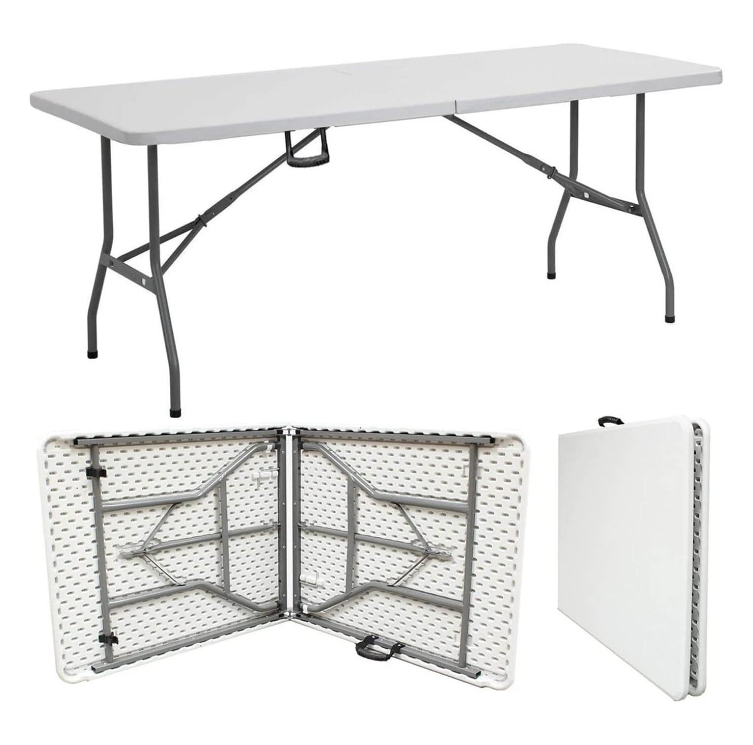 8ft Folding Table White Plastic Portable Long Foldable Tables Indoor ...