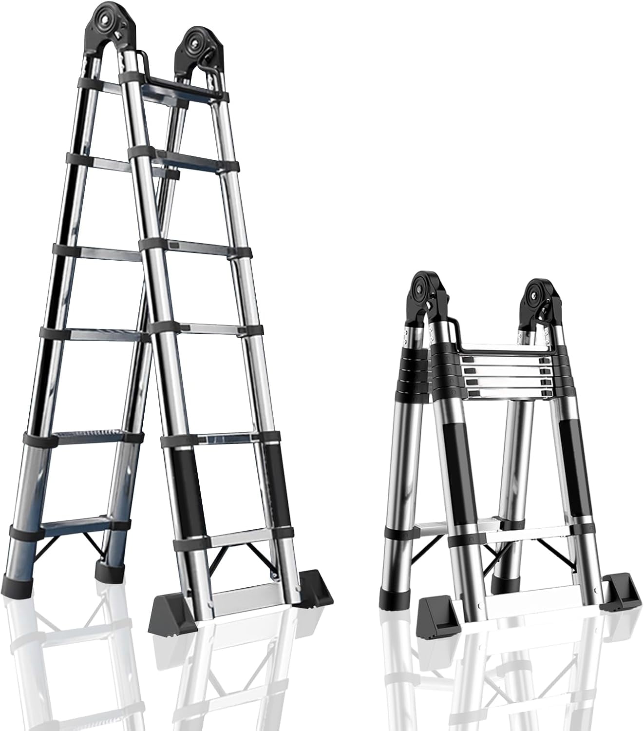 8ft A Frame Folding Telescopic Ladder -16ft Stainless Steel Telescopic ...