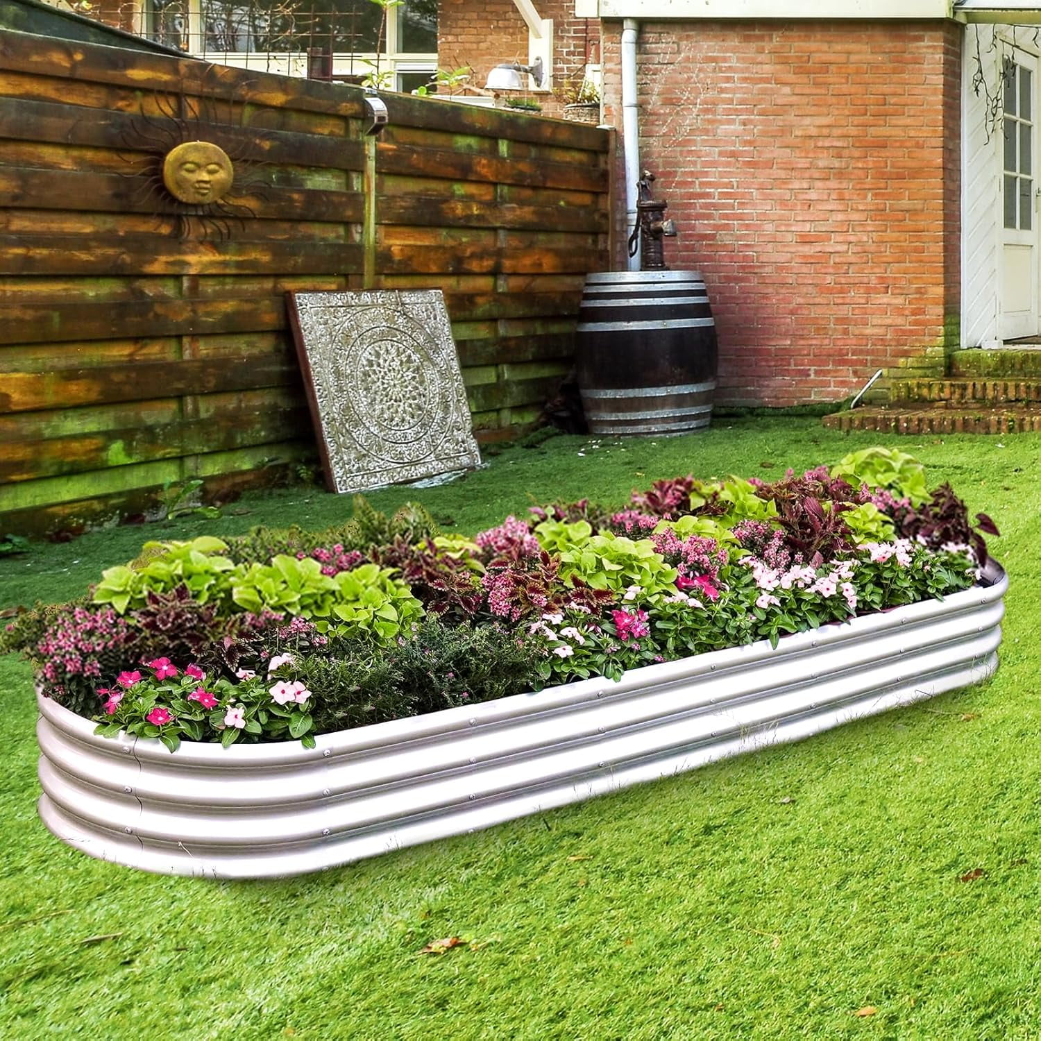 8ft Galvanized Raised Garden Bed Kit, Silver Metal Garden Boxes for ...