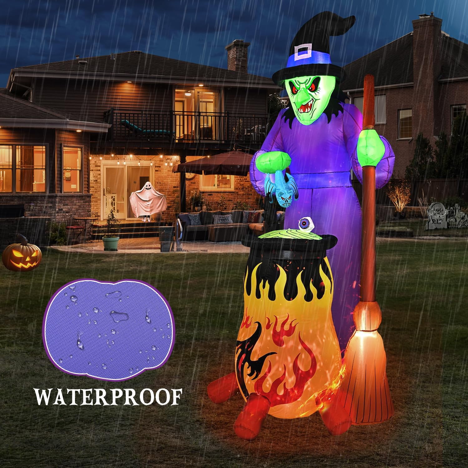 8ft Halloween Inflatables Decorations Outdoor Witch Built-in Flame ...