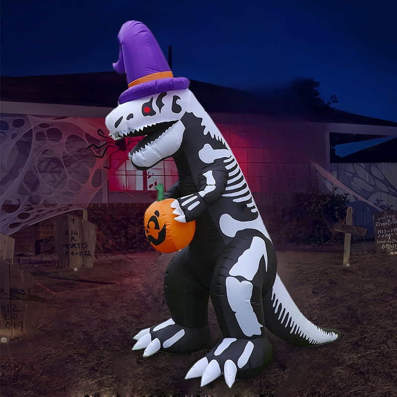 8ft Height Halloween Inflatable Lighted Skeleton Dinosaur with Built-in ...