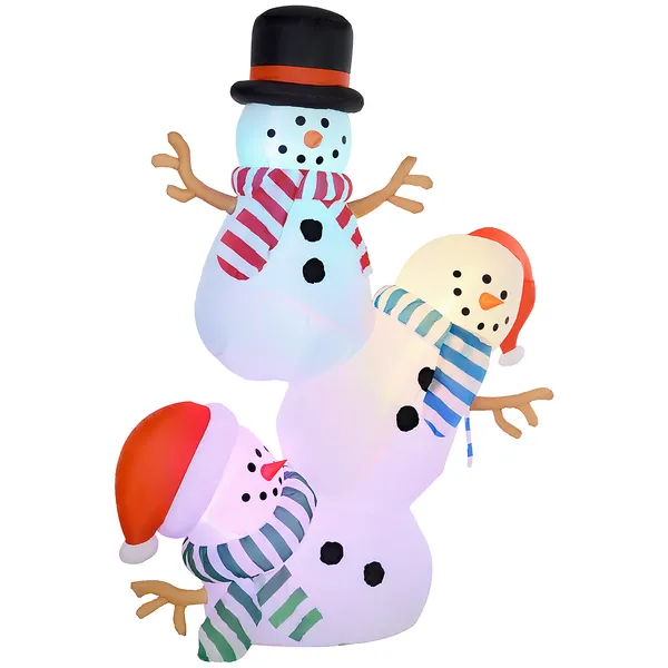 8ft Inflatable Three Stacked Snowmen with LED Lights Outdoor Christmas ...