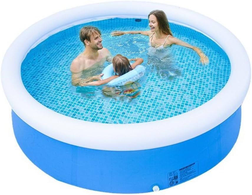 8ft Large Family, Round Inflatable Above Ground Swimming Pool, , Fast Easy to Set Up, Kiddie ...