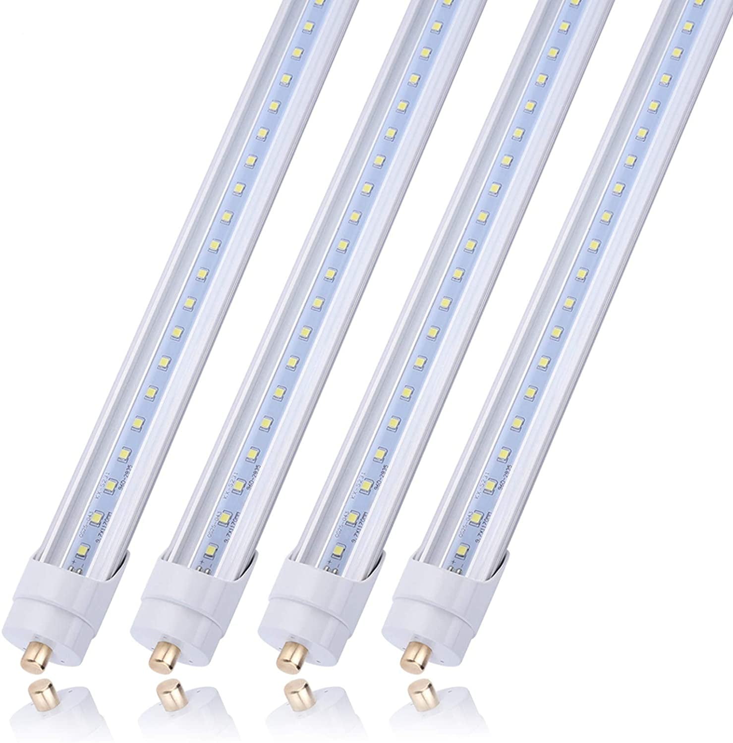 8ft Led Light Tube 5000k Single Pin T8 Clear 45W Dual-Ended Power 4Pack ...