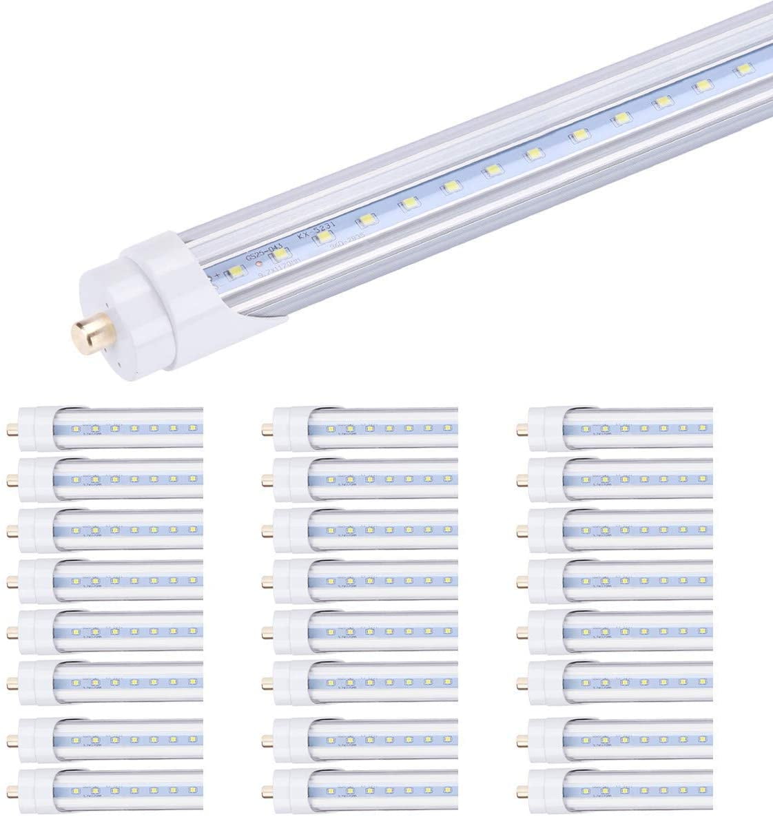 8ft Led Light Tube 5000k Single Pin T8 Clear 45W Dual-Ended Power ...