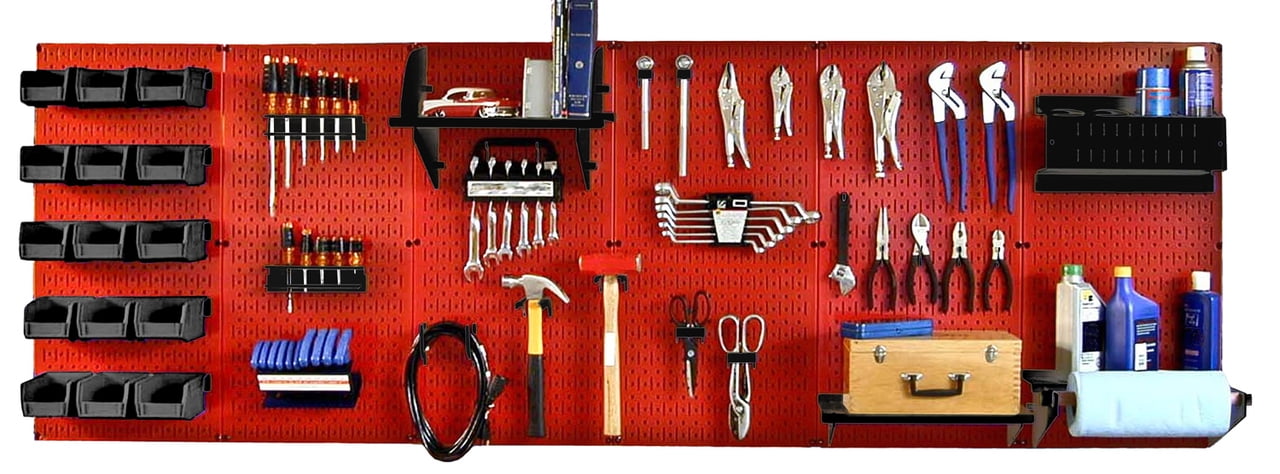 8ft Metal Pegboard Master Workbench Kit - Red Toolboard & Black ...
