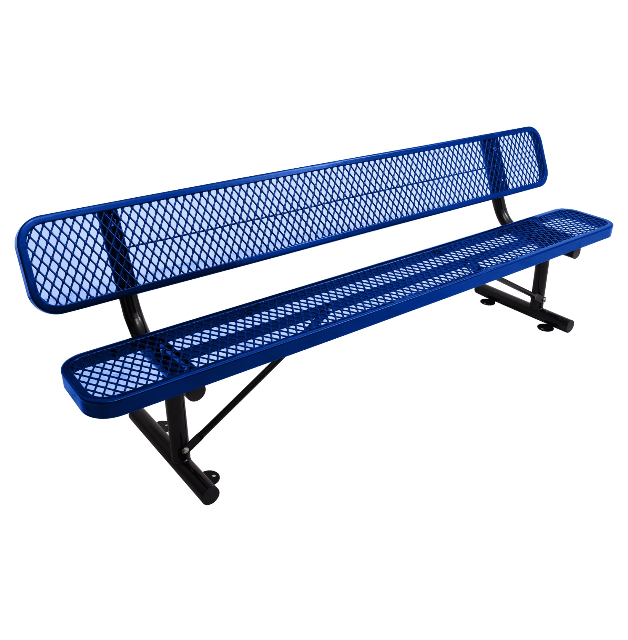 8ft Outdoor Bench with Backrest Blue Steel Park Bench Heavy Duty Metal ...