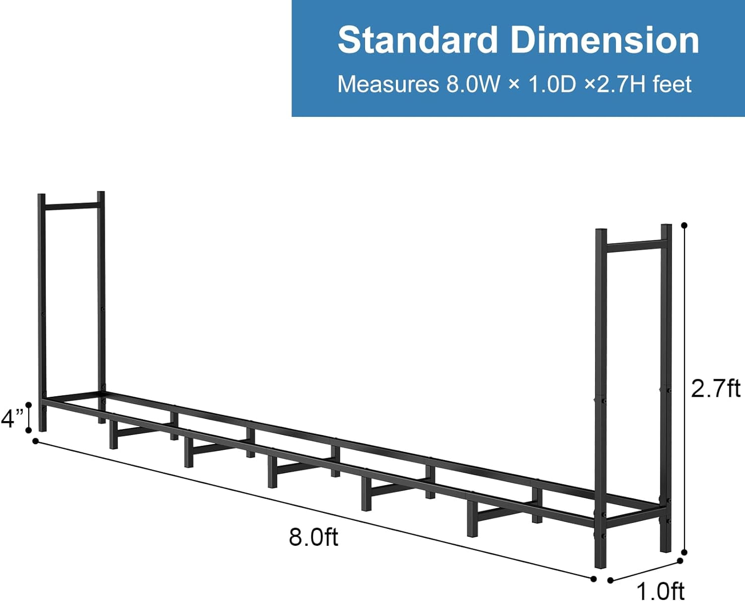 8ft Outdoor Firewood Rack Fireplace Wood Storage, Adjustable Fire Log ...