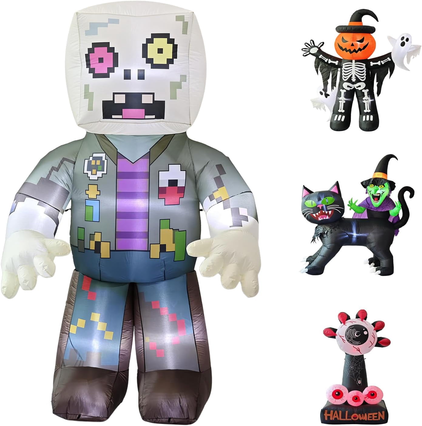8ft Pixel Zombie 2025 Halloween Inflatable Decoration - Giant Blow-Up ...