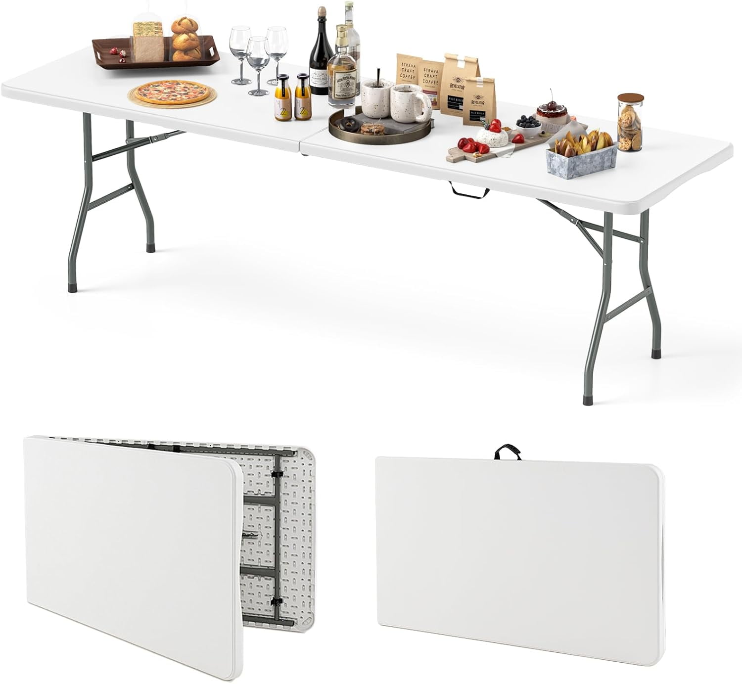 8ft Plastic Folding Table, 350 LBS Outdoor Heavy Duty Folding Tables ...