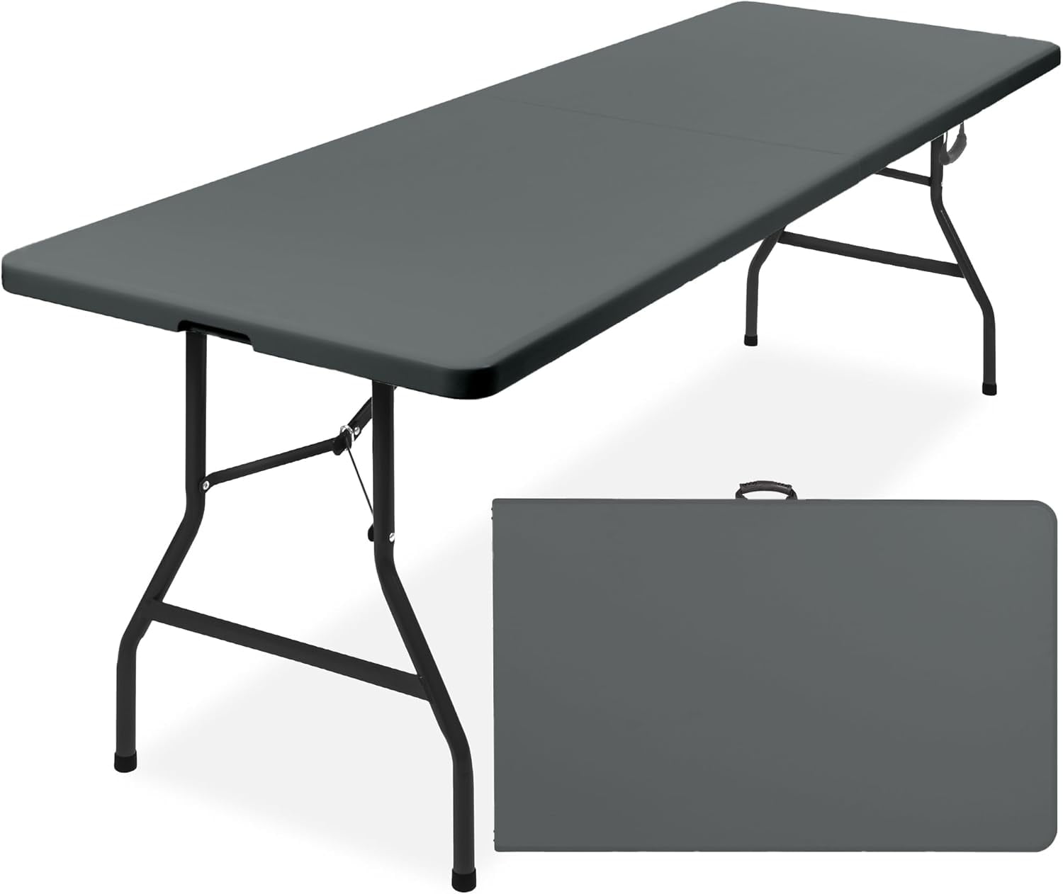 8ft Plastic Folding Table, Indoor Outdoor Heavy Duty Portable w/Handle ...