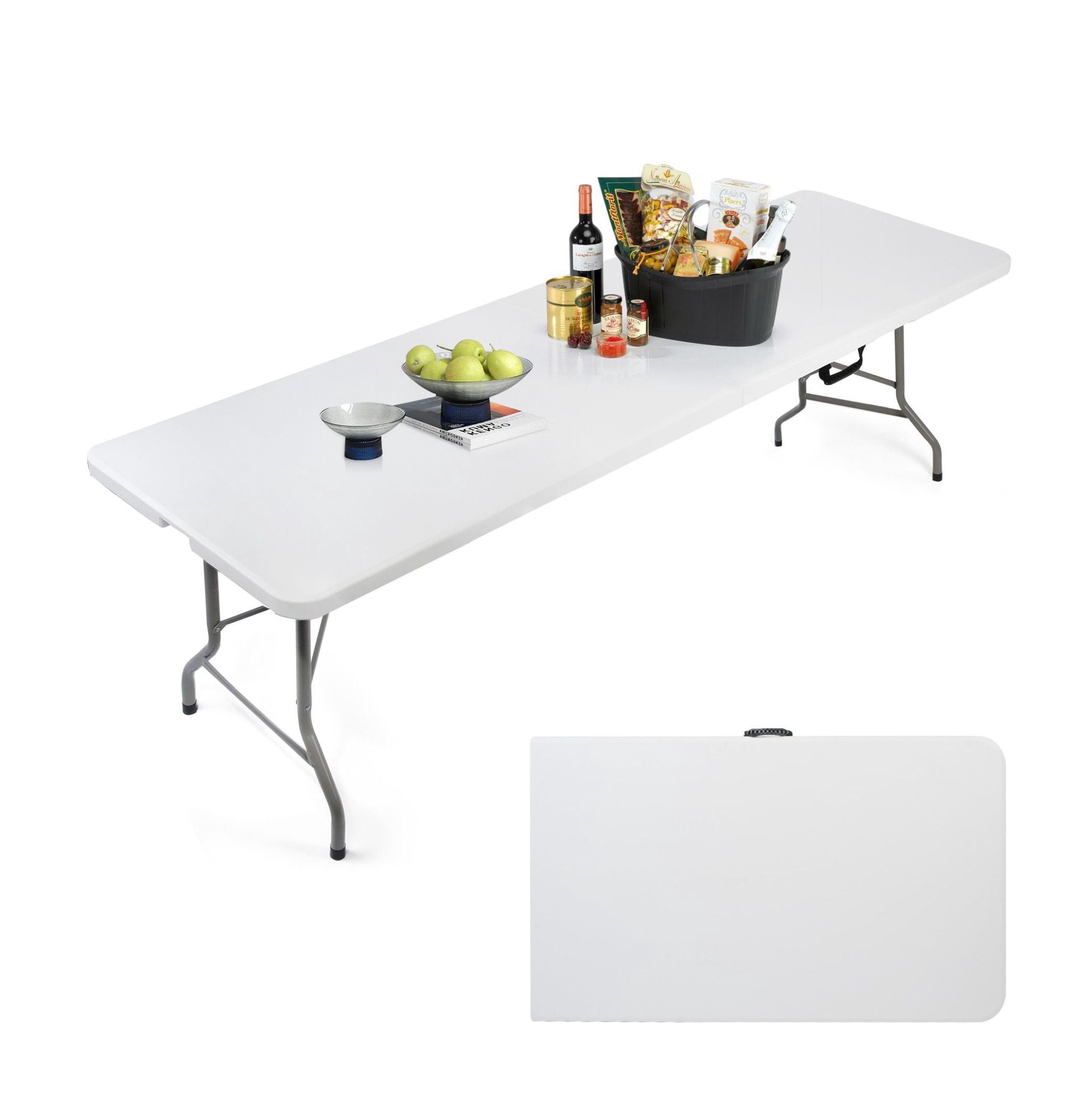 8ft Portable Folding Plastic Table for 8-10 Picnic Dining Table 96 ...