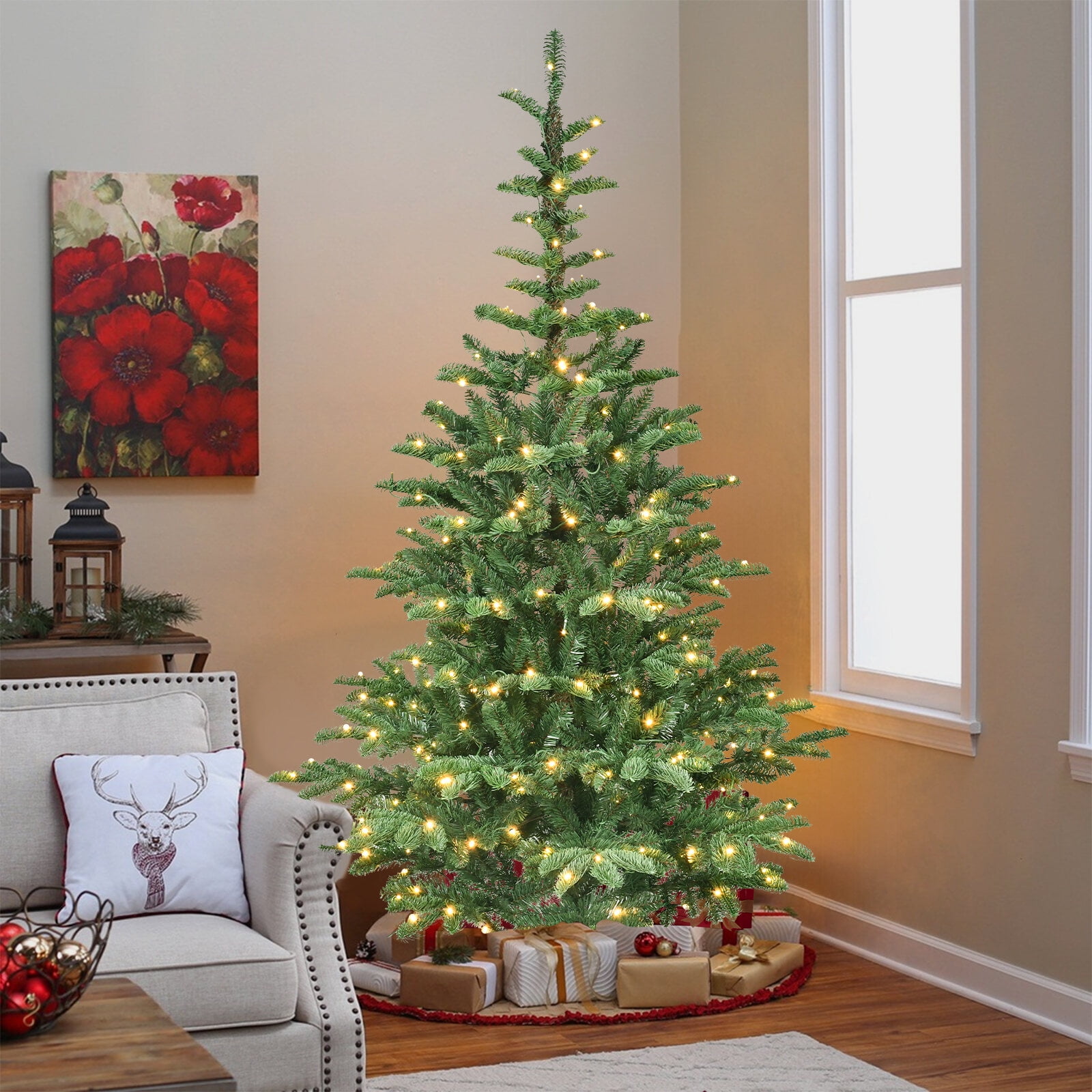 8ft Pre-Lit Christmas Tree with 500 Warm White LED Lights, 1307 PE+PVC ...