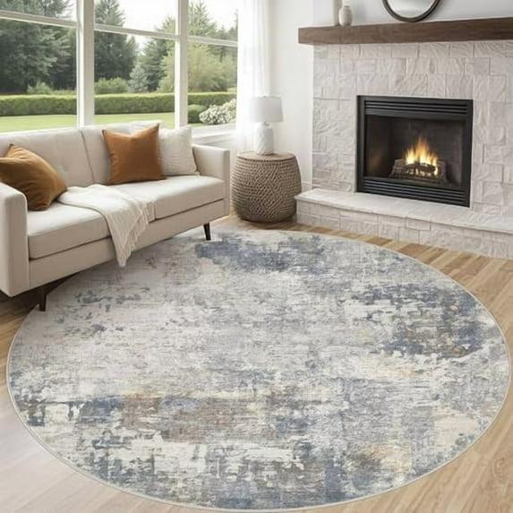 8ft Round Area Rug Living Room Rugs - 8x8 Washable Neutral Modern ...