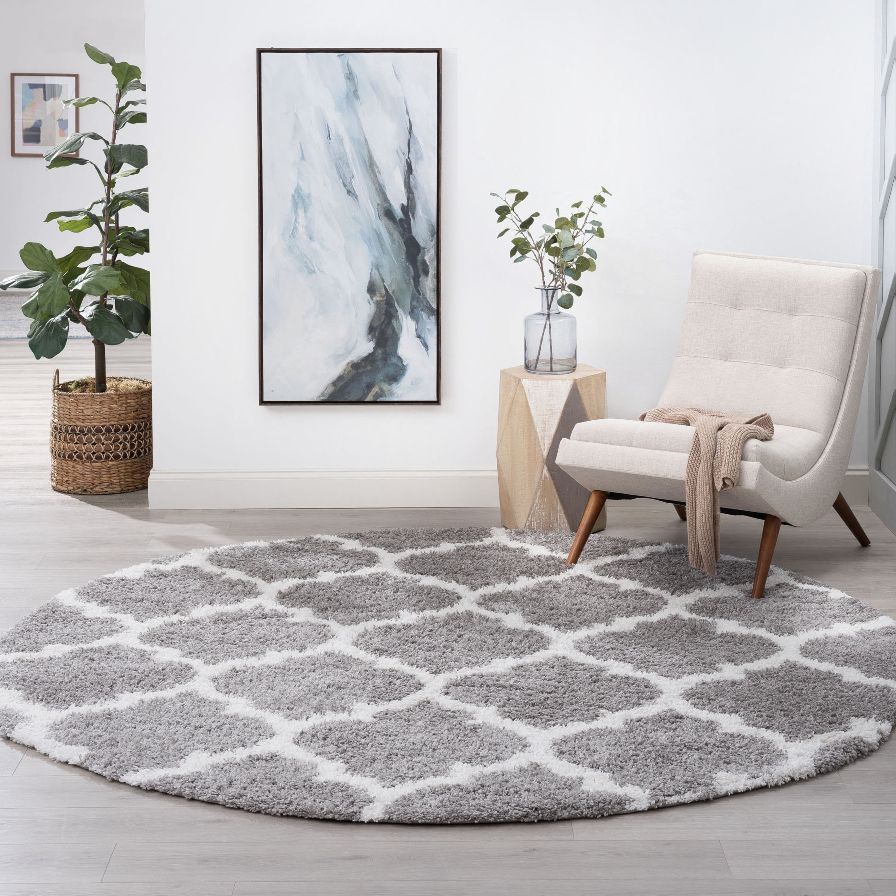 8ft Round Modern Silver Round Area Rugs for Living Room | Bedroom Rug ...