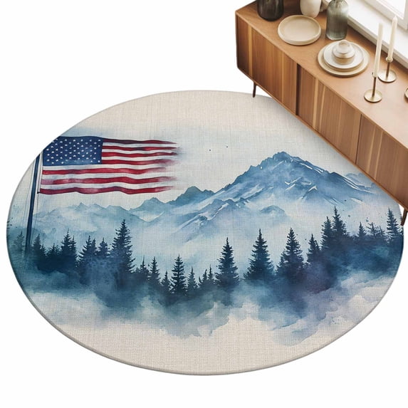 8ft Round Rug 4th of July American Flag Area Rugs for Living Room ...