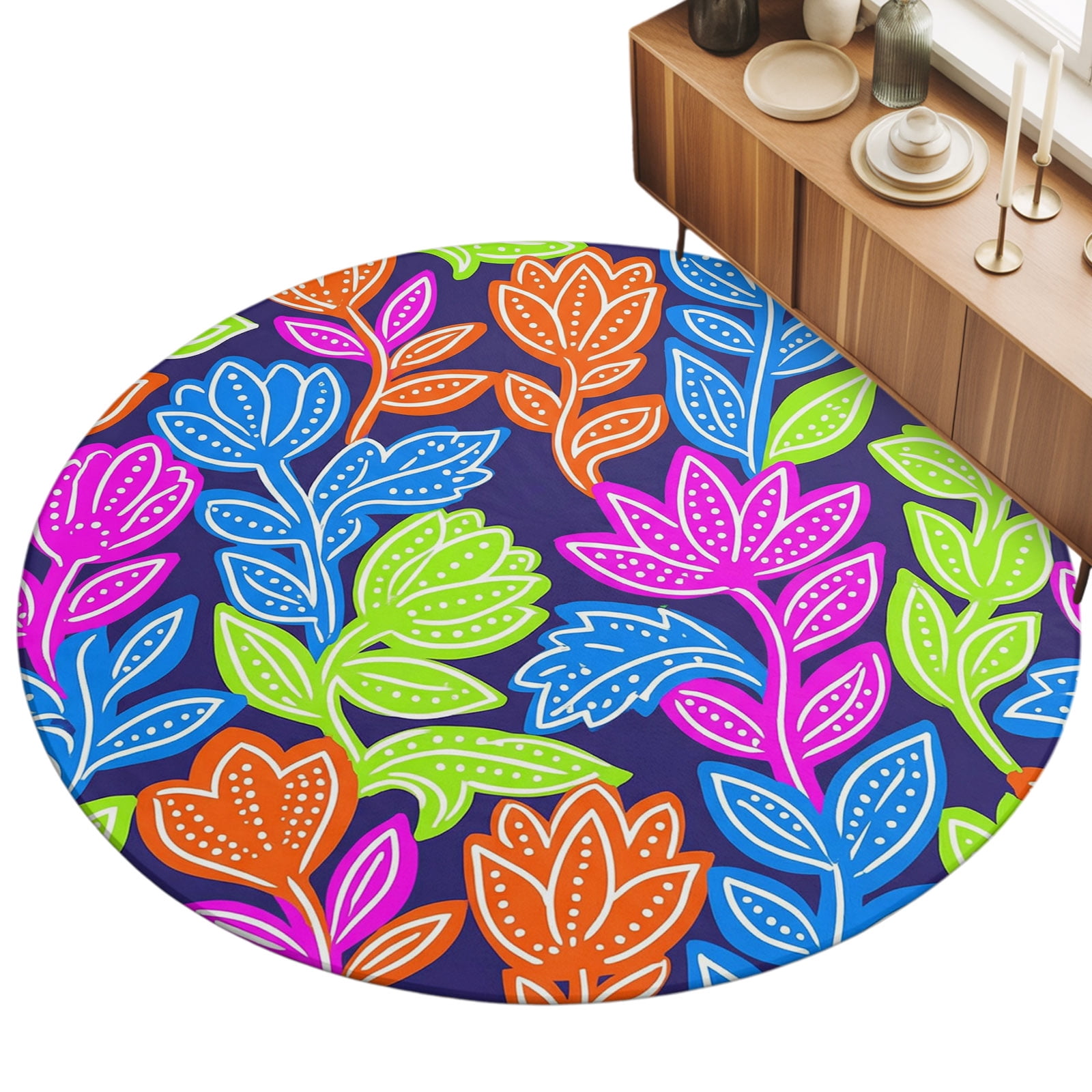 8ft Round Rug Abstract Flower Area Rugs for Living Room Bedroom ...