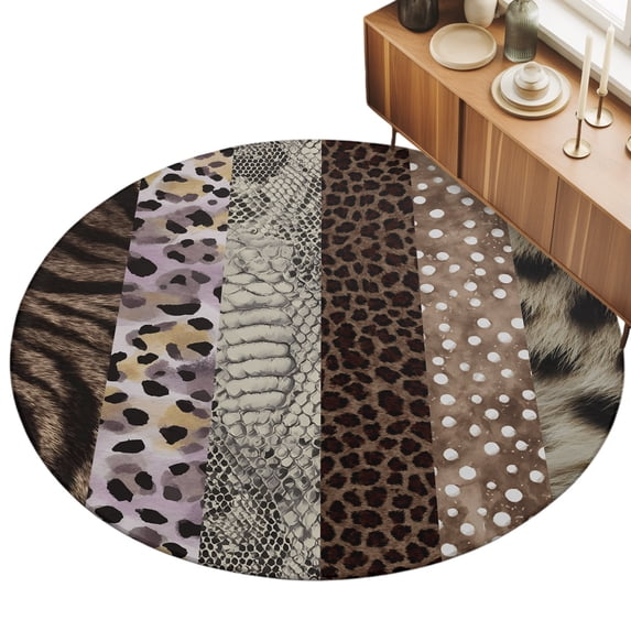 8ft Round Rug Animals Printed Striped Area Rugs for Living Room Bedroom ...