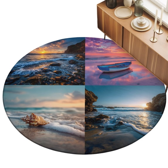 8ft Round Rug Beach Conch Area Rugs for Living Room Bedroom Washable ...